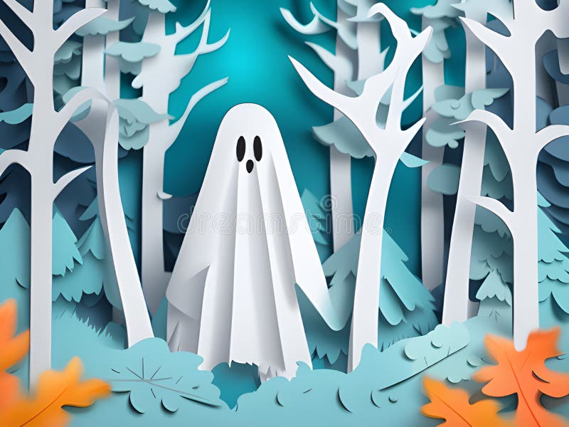 Halloween Ghost with Trees in Forest. 3d Illustration, Ai Generated ...