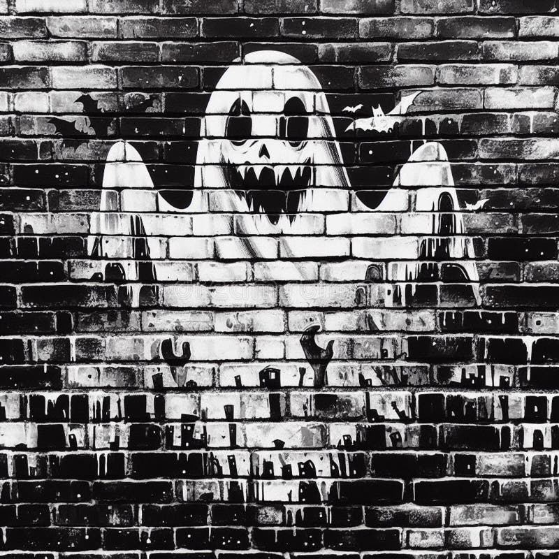 Halloween Ghosts on Bricks Wall, Concept Art Stock Illustration ...