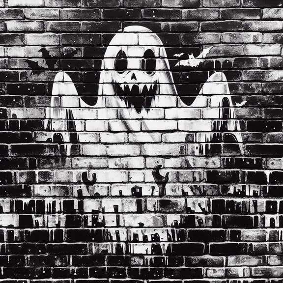 Halloween Ghosts on Bricks Wall, Concept Art Stock Illustration ...