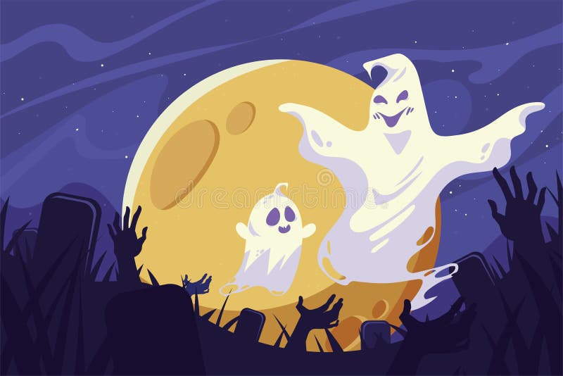 Halloween ghosts night stock vector. Illustration of autumn - 253866447
