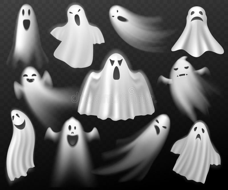 Halloween Ghosts. Scary Creature, White Curtain Spooks, Realistic ... Halloween Ghosts. Scary Creature, White Curtain Spooks, Realistic ...