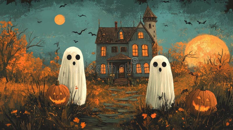 Halloween Ghosts stock illustration. Illustration of spooky - 334343859