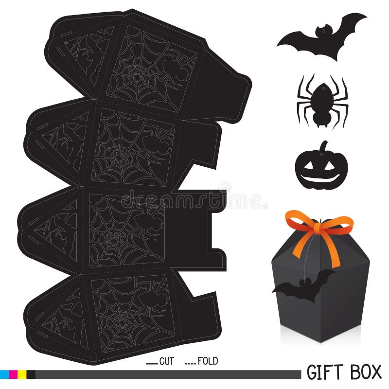 Halloween Gift Box with Tag Stock Vector - Illustration of spider ...