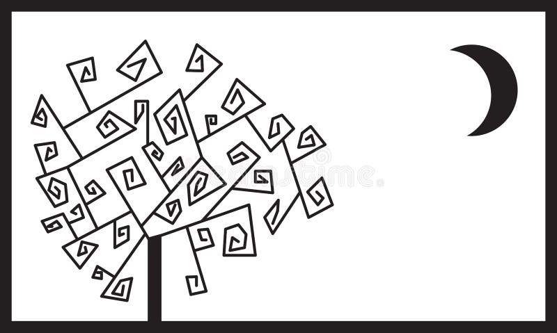 Halloween Gothic Tree and Moon Silhouettes Vector Illustration Stock ...