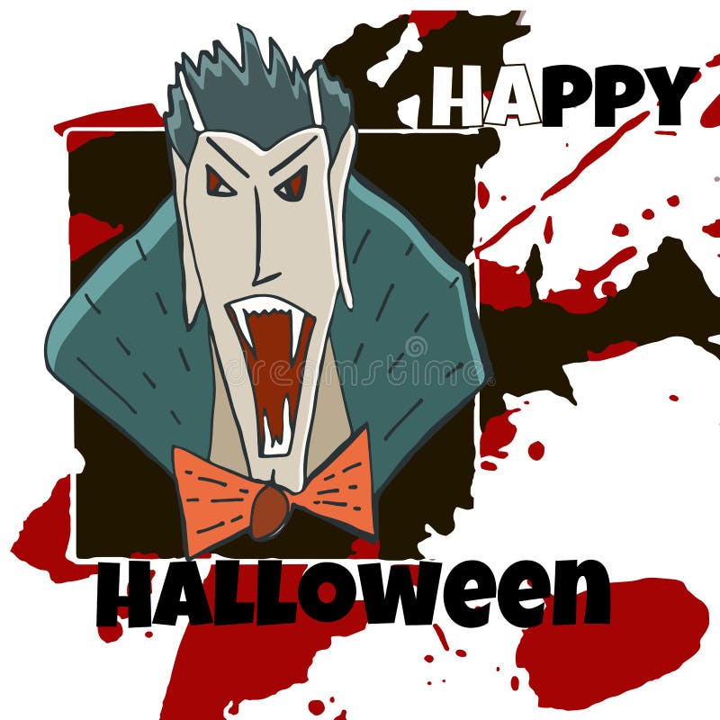 Halloween Greeting Card. Vampire Dracula Mascot. Vector Illustration ...