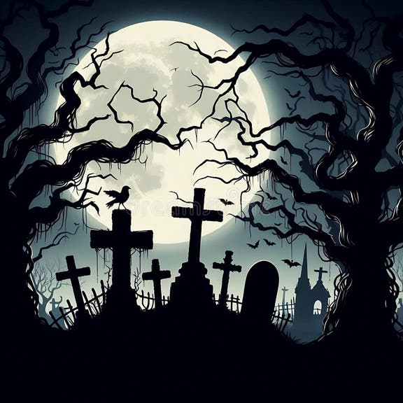 Halloween Haunted Forest Decorations Stock Illustration - Illustration ...