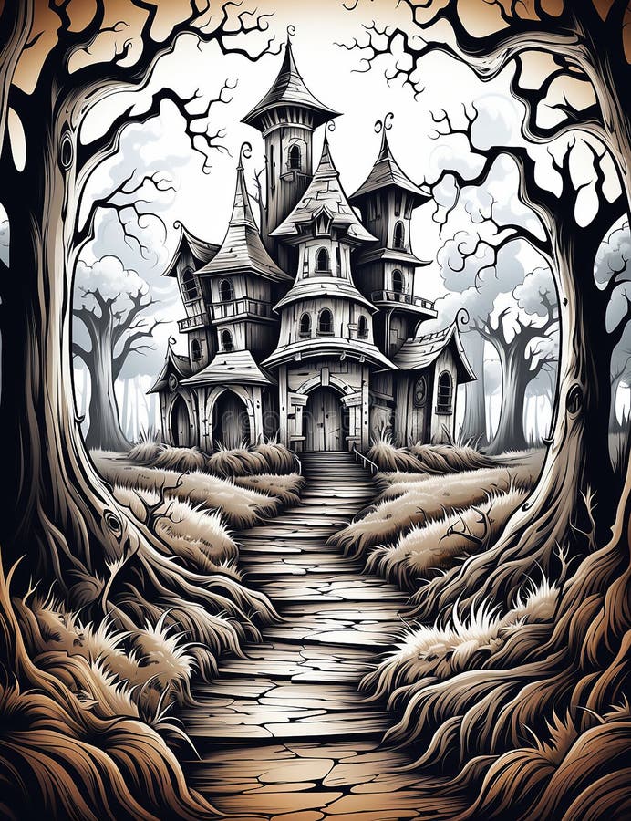 Halloween Haunted House Scene Stock Illustration - Illustration of ...