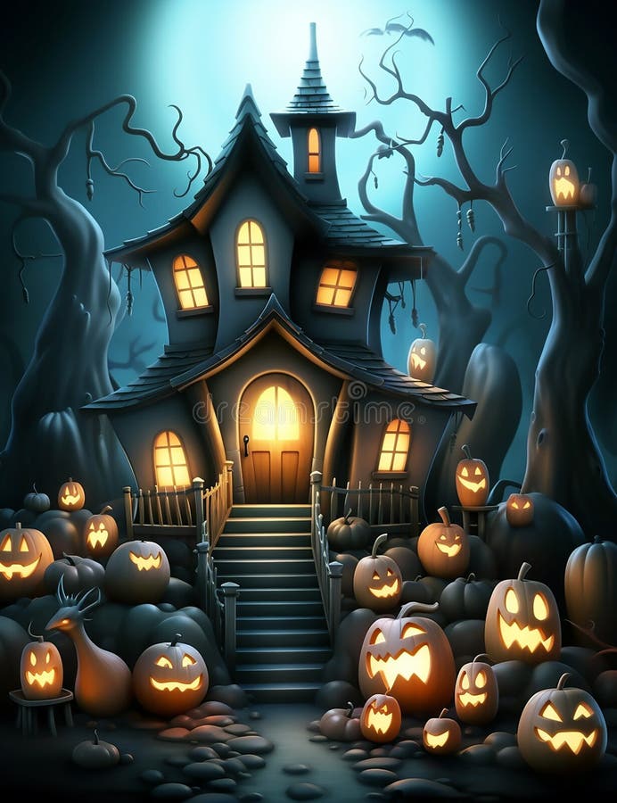 Halloween Haunted House Scene Stock Illustration - Illustration of ...