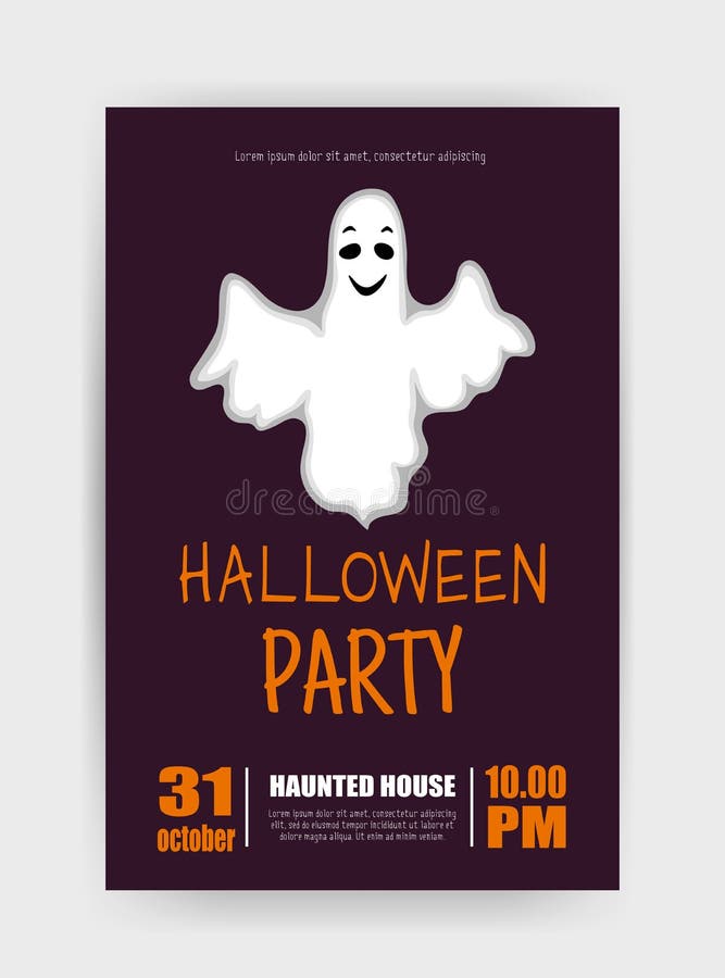Halloween Holiday Card with Ghost. Cartoon Style. Vector Illustration ...