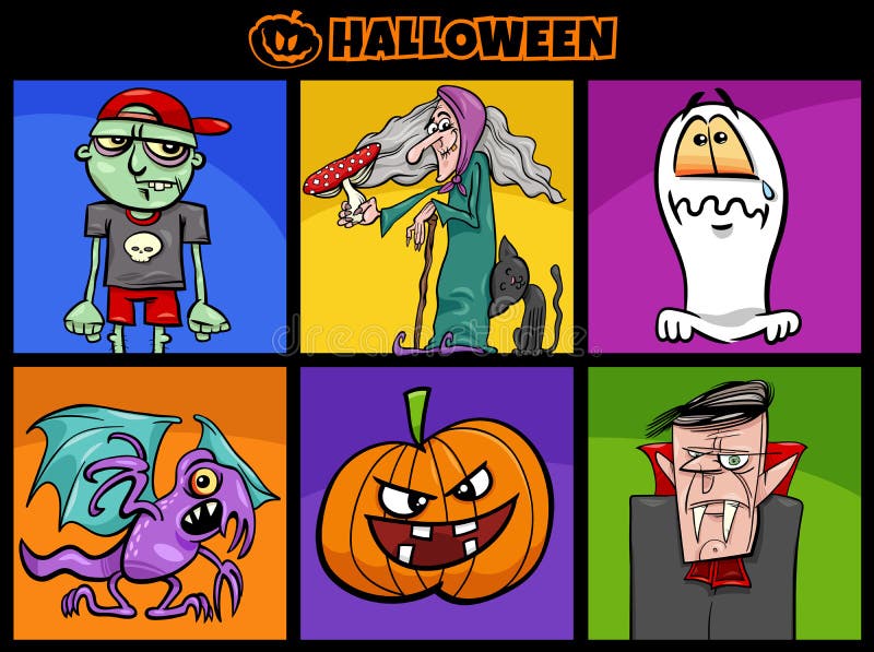 Halloween Holiday Cartoon Spooky Characters Set Stock Vector ...