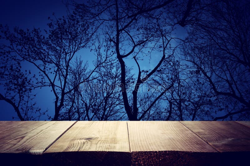 Halloween Holiday Concept. Empty Rustic Table in Front of Scary and ...
