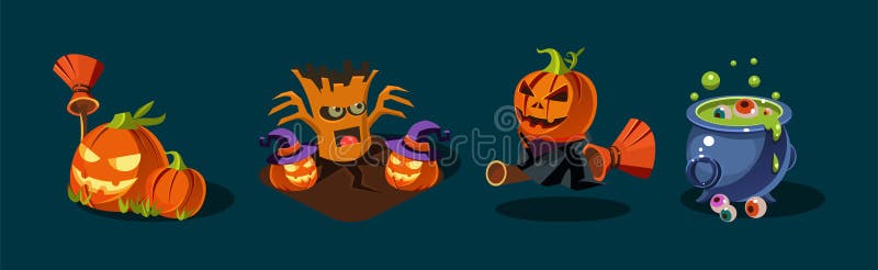Halloween Holiday Creepy and Scary Object Vector Set Stock Illustration ...
