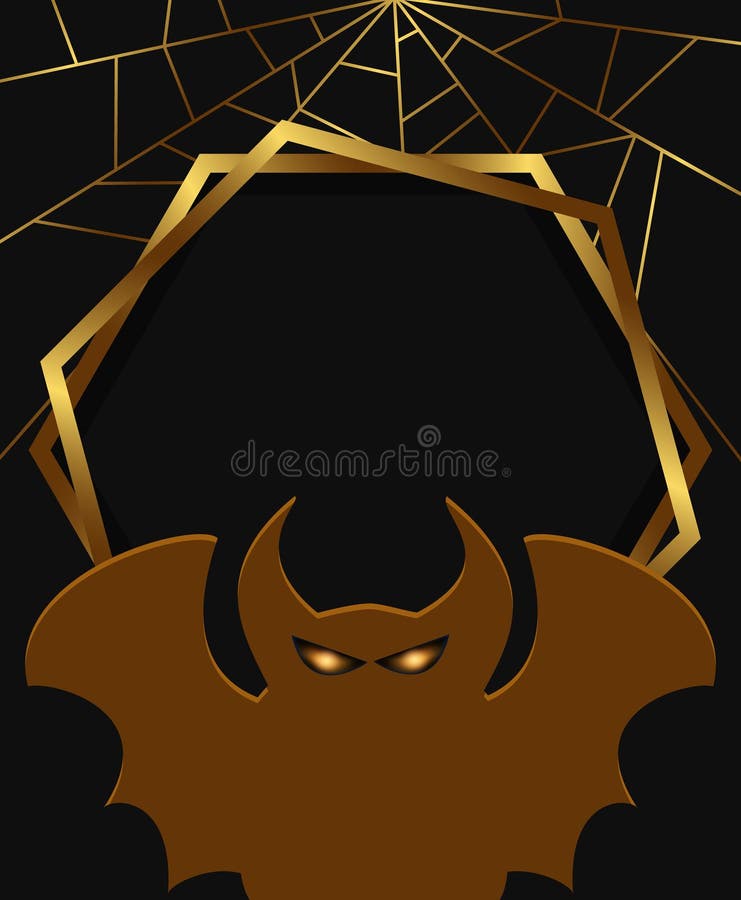Halloween Holiday Vector Illustration Background with Golden Frame and ...