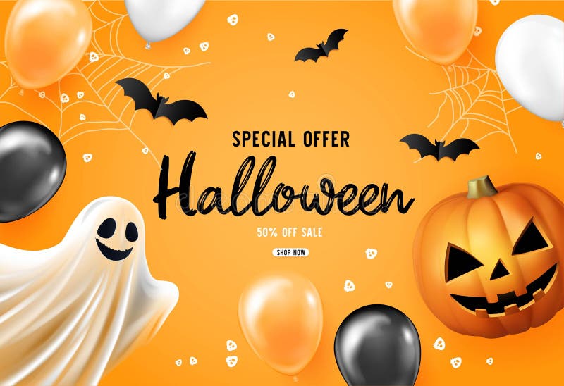 Halloween Horizontal Banner with Balloons Stock Vector - Illustration ...