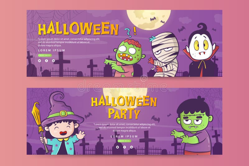 Halloween Horizontal Banner Template Stock Vector - Illustration of ...