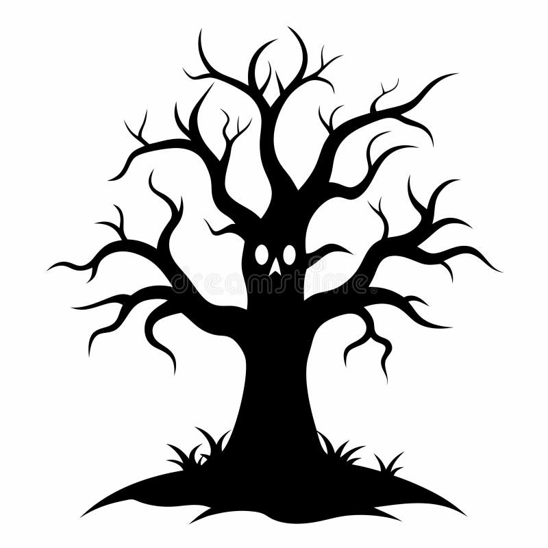 A Halloween Horror Tree Silhouette Art Vector on White Background Stock ...