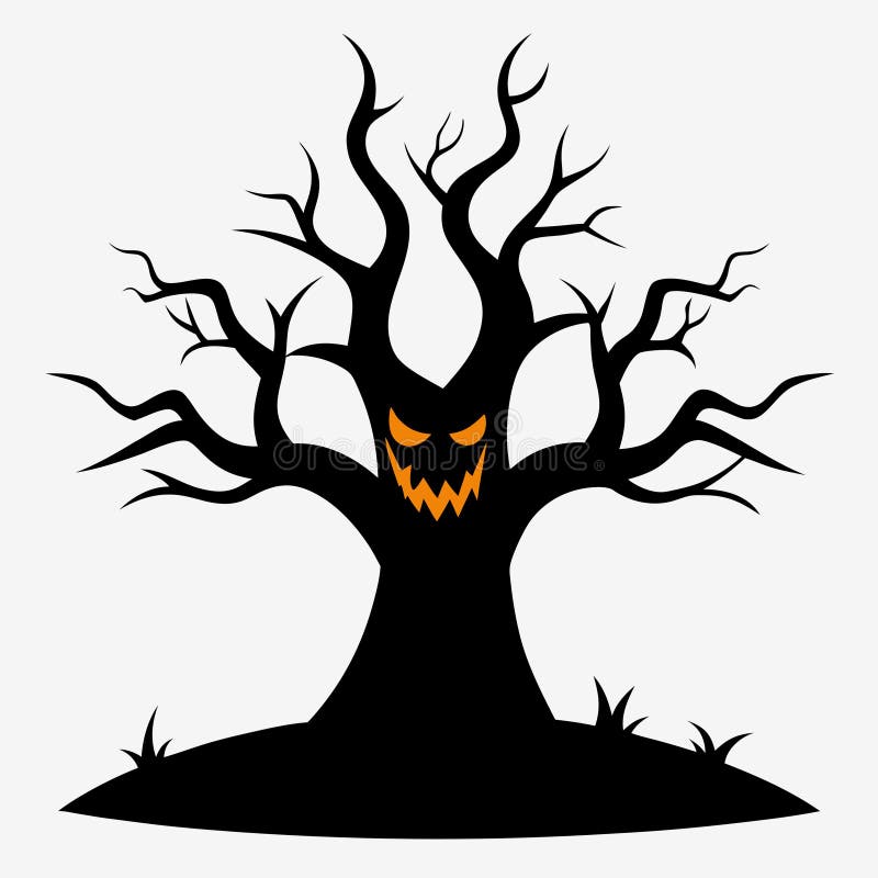 A Halloween Horror Tree Silhouette Art Vector on White Background Stock ...