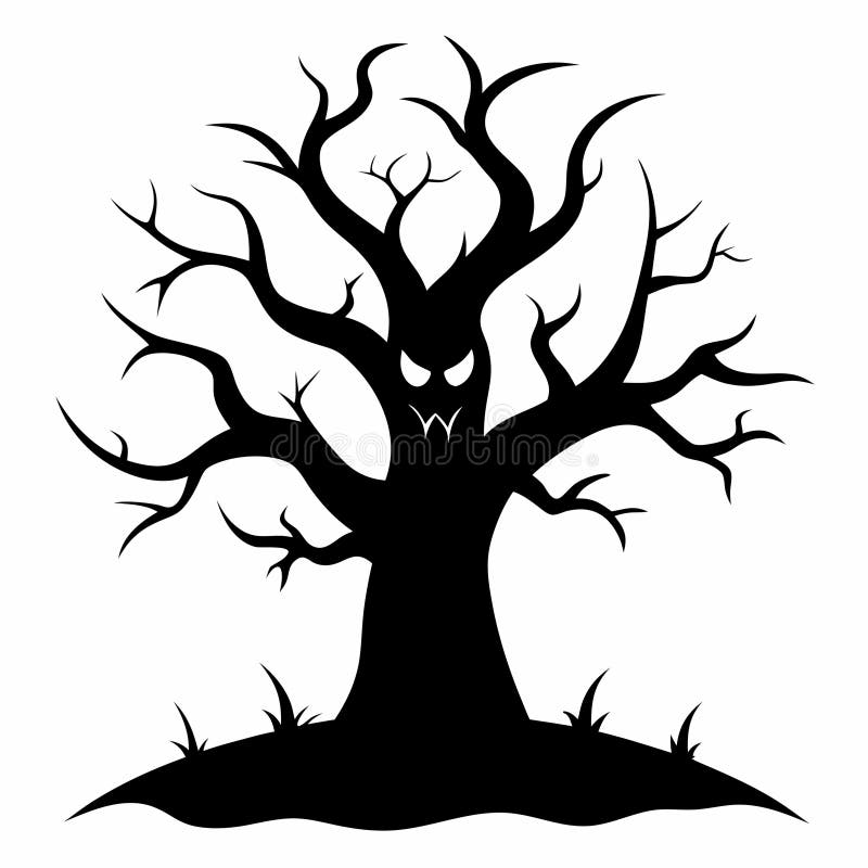 A Halloween Horror Tree Silhouette Art Vector on White Background Stock ...