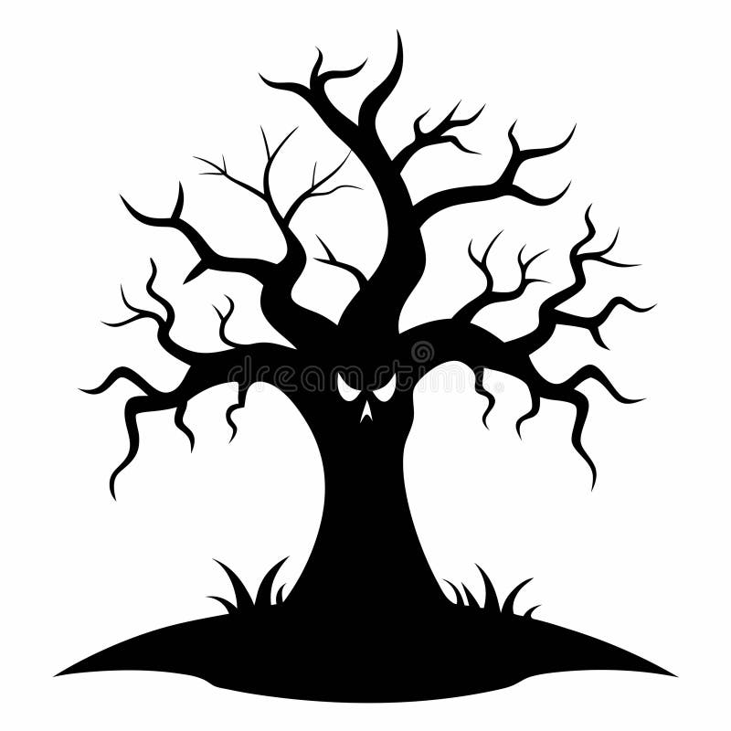 A Halloween Horror Tree Silhouette Art Vector on White Background Stock ...