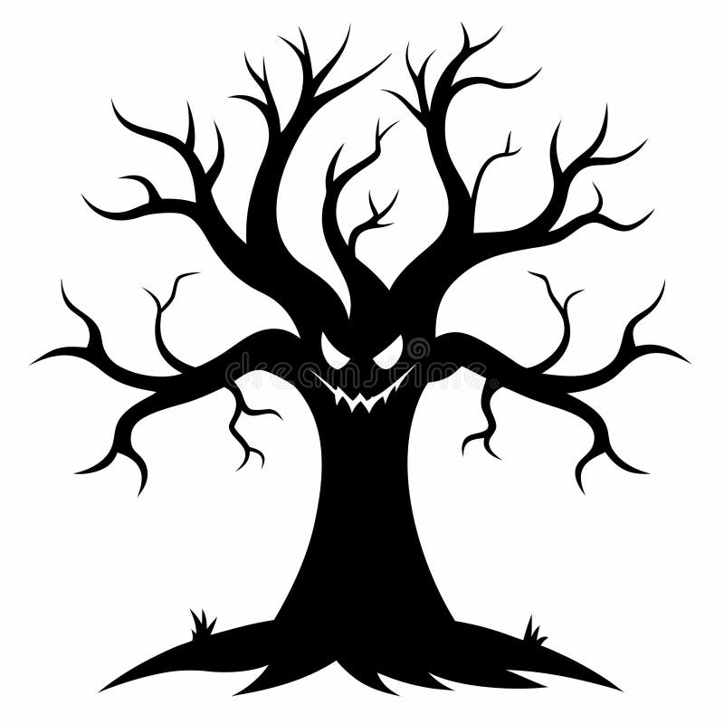 A Halloween Horror Tree Silhouette Art Vector on White Background Stock ...