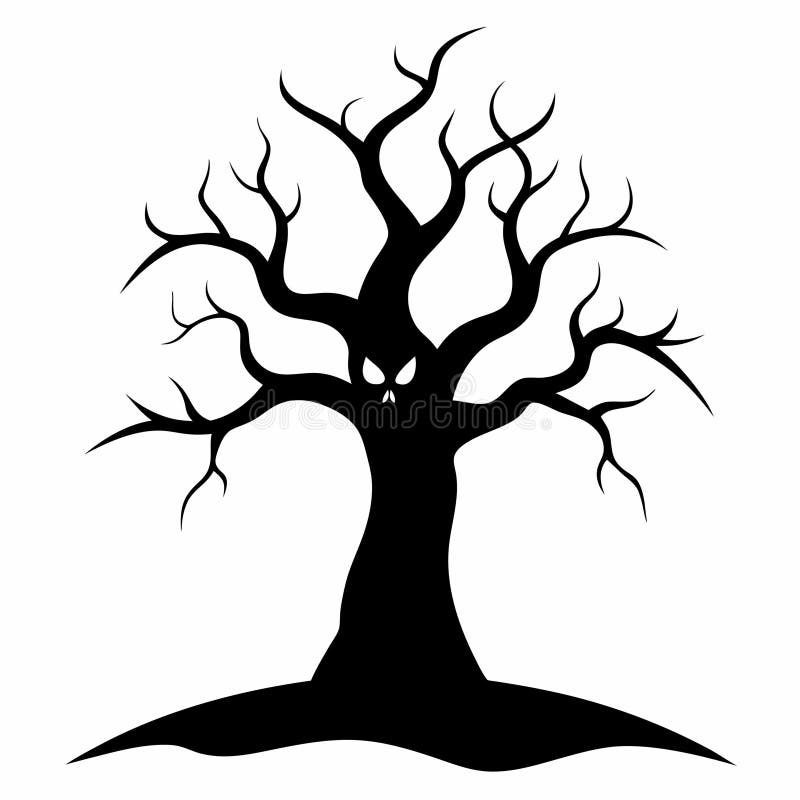 A Halloween Horror Tree Silhouette Art Vector on White Background Stock ...