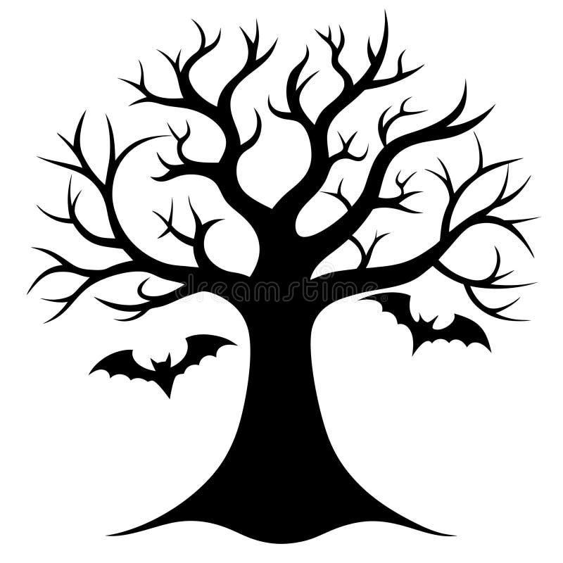 A Halloween Horror Tree Silhouette Art Vector on White Background Stock ...