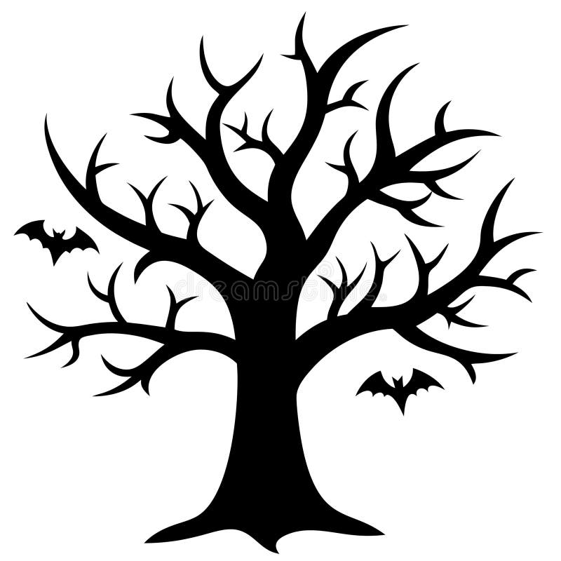 A Halloween Horror Tree Silhouette Art Vector on White Background Stock ...