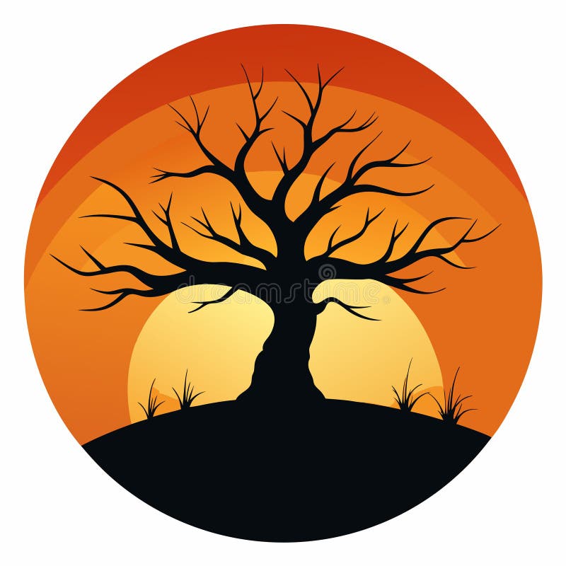 A Halloween Horror Tree Silhouette Art Vector on White Background Stock ...