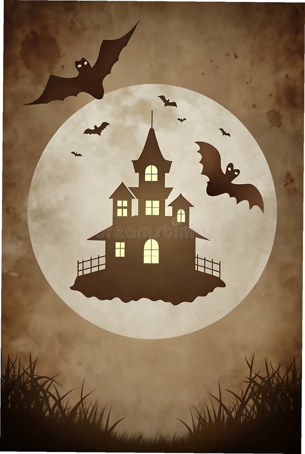Halloween House with Boo, Witch Flying Silhouette Stock Illustration ...