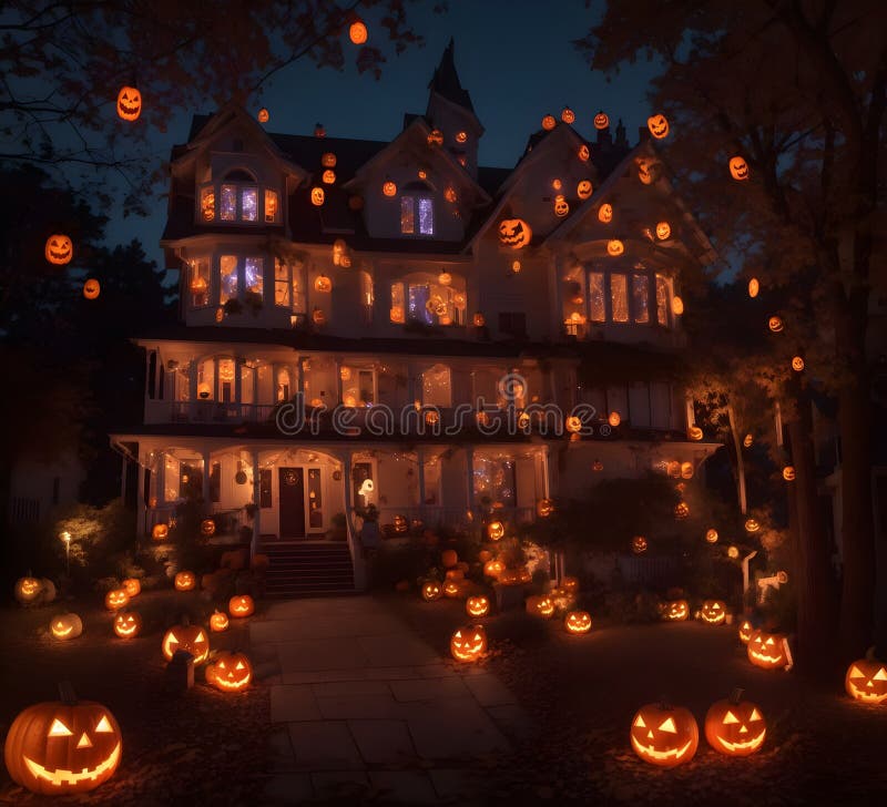 Halloween House Haunted Scary Night Stock Illustration - Illustration ...