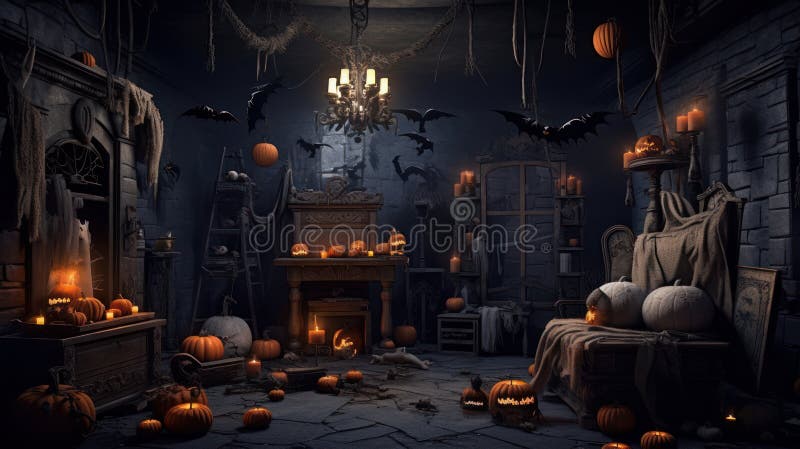 Halloween house interior stock illustration. Illustration of wall ...