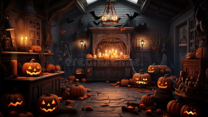 Halloween house interior stock photo. Image of decor - 292106764