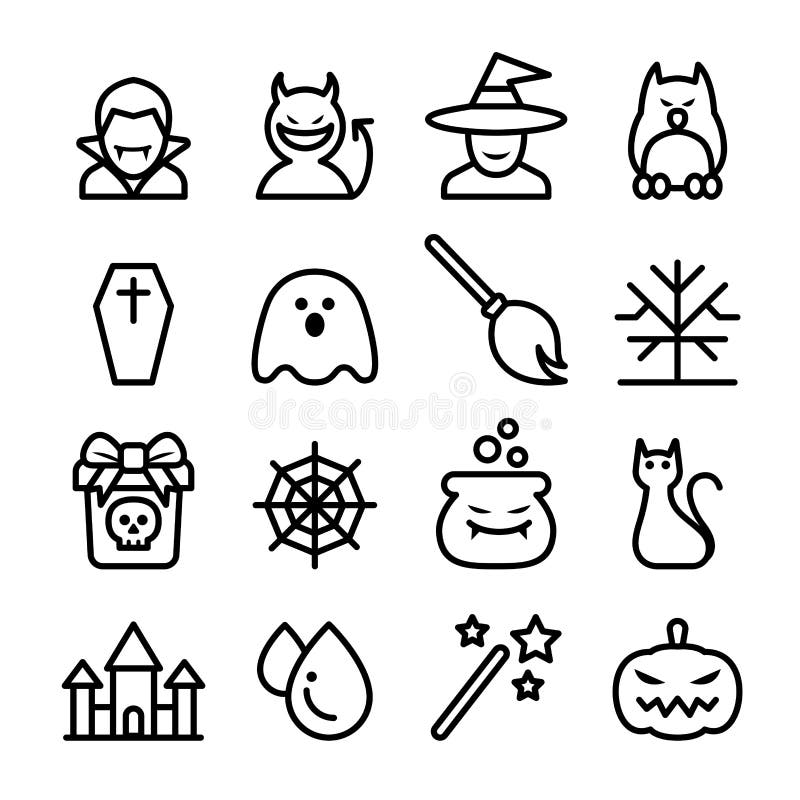 Halloween Icon Set in Thin Line Style Stock Illustration - Illustration ...