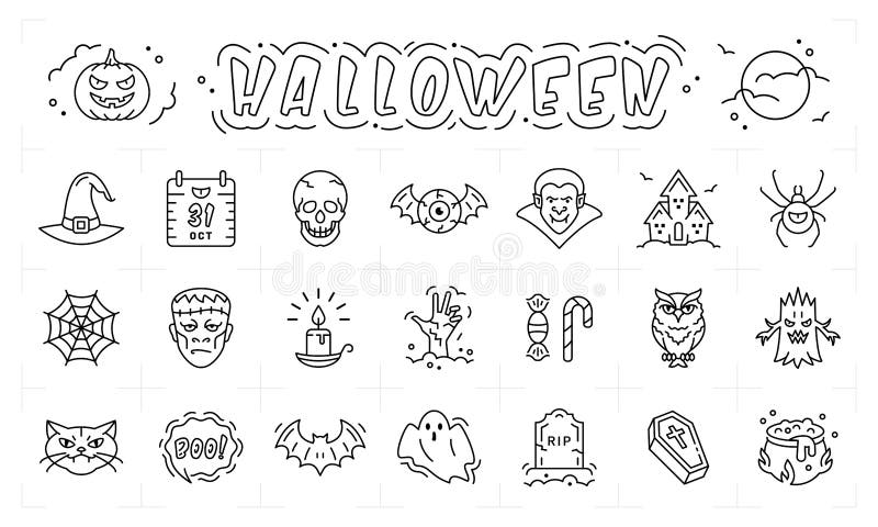 Halloween Icon Set. Thin Line Art Halloween Symbols, Vector Outline ...