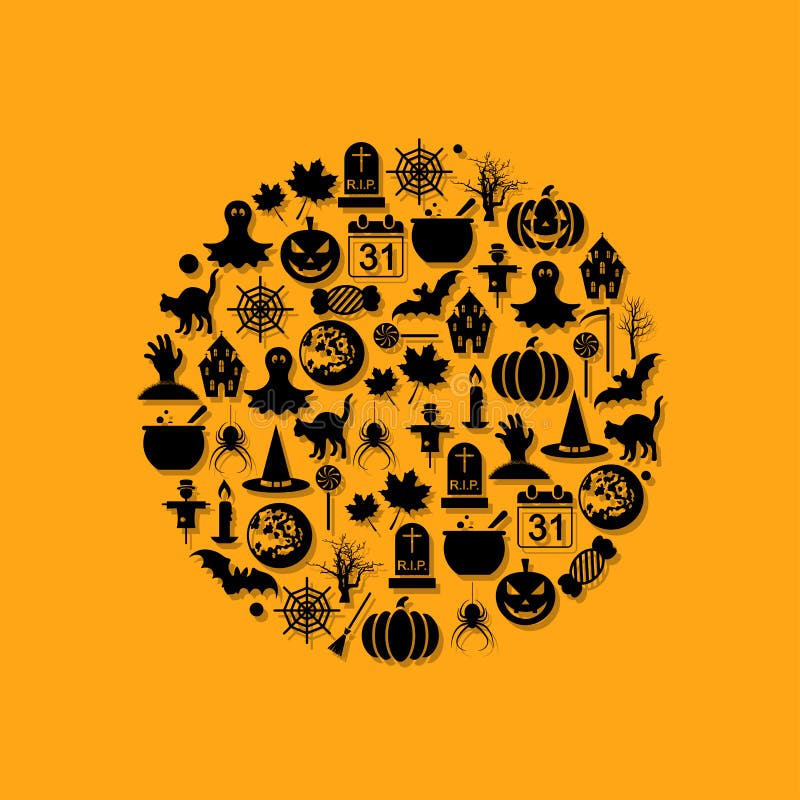 Halloween icons in circle. stock vector. Illustration of lanterns ...