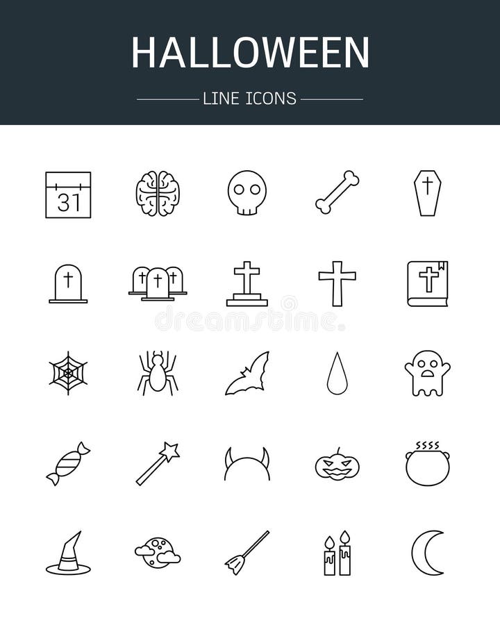 Halloween icons line style stock vector. Illustration of grave - 77093703