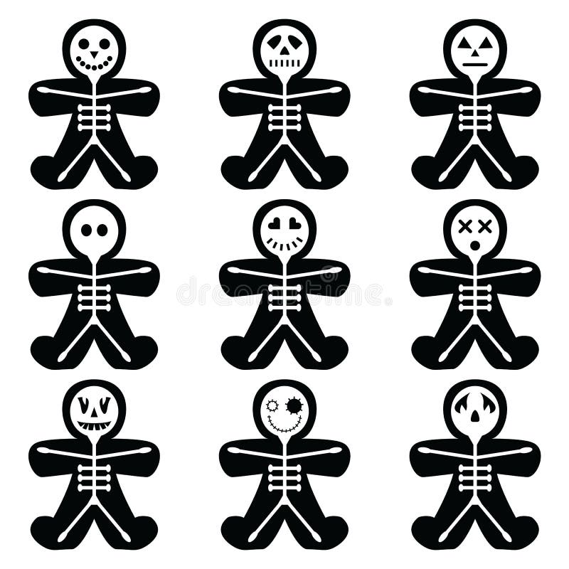 Halloween Icons Set Including Vary Skeleton Characters in Gingerbread ...