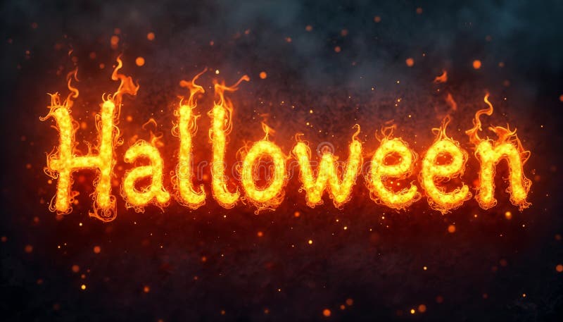 Halloween Inscription from a Fire Burning in the Night Forest Stock ...