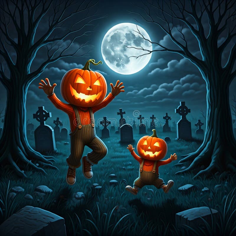 Halloween Jumping Pumpkin Figures Stock Illustration - Illustration of ...