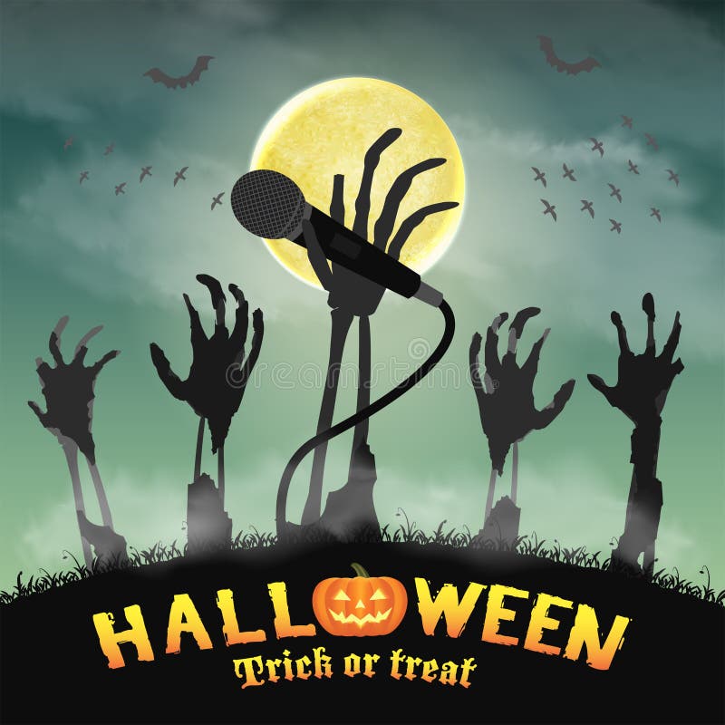 Halloween Karaoke Microphone Skeleton Zombie Hand Stock Vector ...