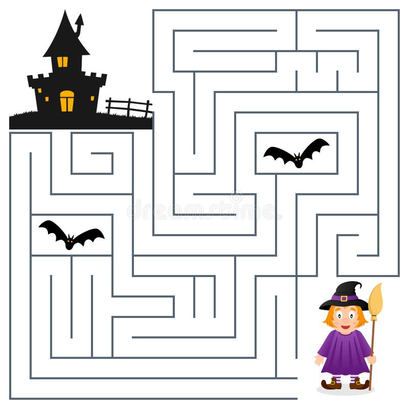Halloween Maze - Heks En Spookhuis Vector Illustratie - Illustration of ...
