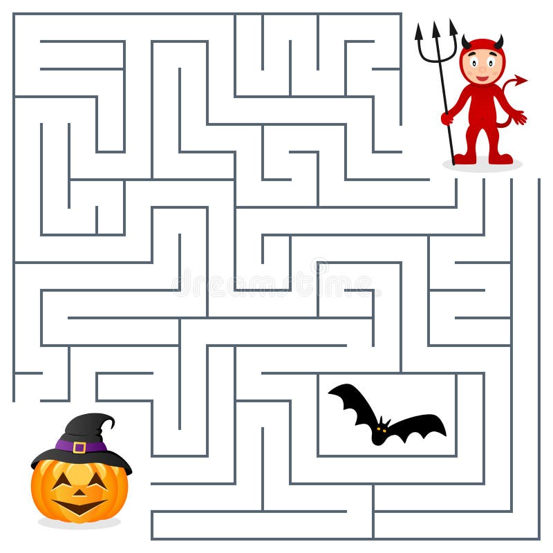 Halloween-Labyrinth – Hexe Und Spukhaus Vektor Abbildung - Illustration ...