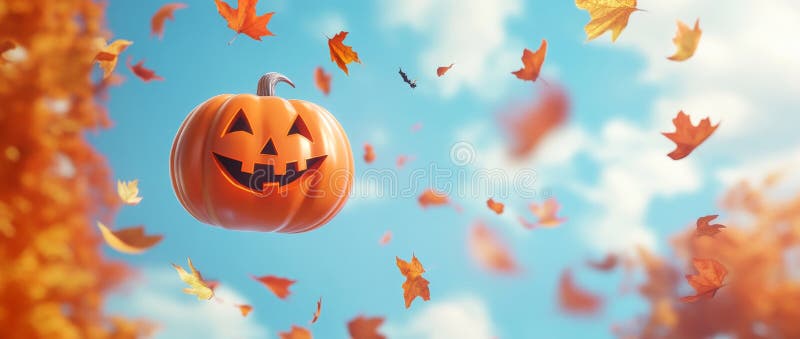 This Halloween Landscape Features a Pumpkin in a Colorful Leaf Field ...