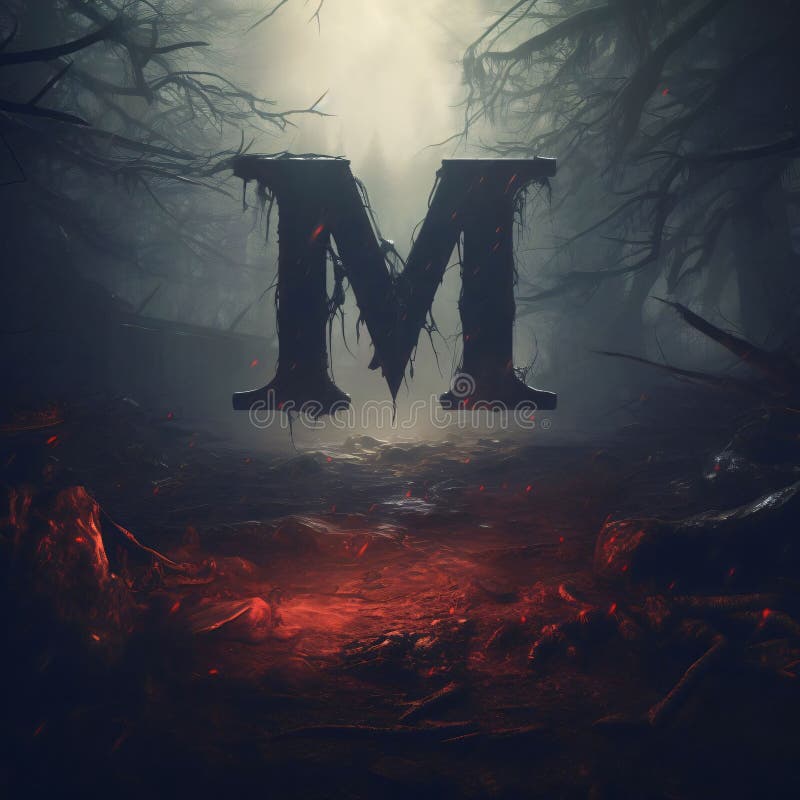 Halloween Letter M in the Dark Forest. 3D Rendering Stock Illustration ...