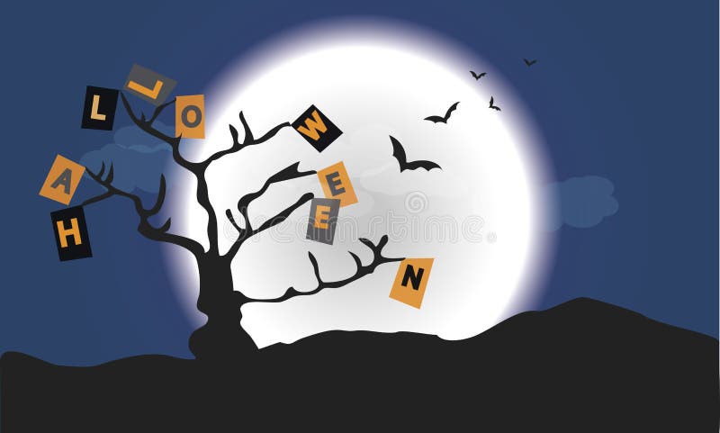 Halloween Letters on Blue Background with Tree Stock Illustration ...