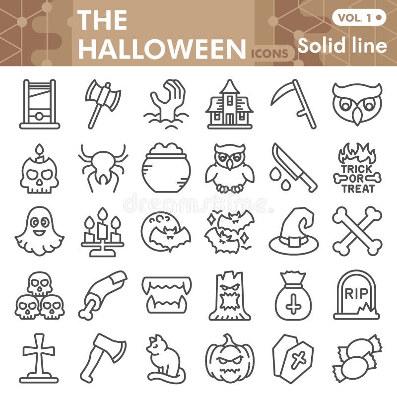 Halloween Line Icon Set, All Hallows Eve Symbols Collection or Sketches ... Halloween Line Icon Set, All Hallows Eve Symbols Collection or Sketches ...