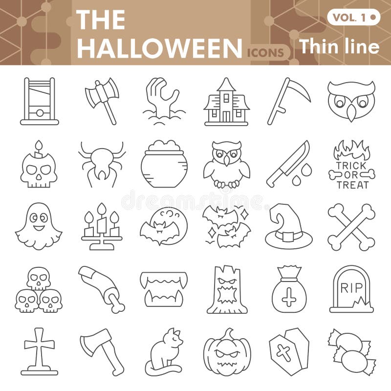 Halloween Line Icon Set, All Hallows Eve Symbols Collection or Sketches ... Halloween Line Icon Set, All Hallows Eve Symbols Collection or Sketches ...