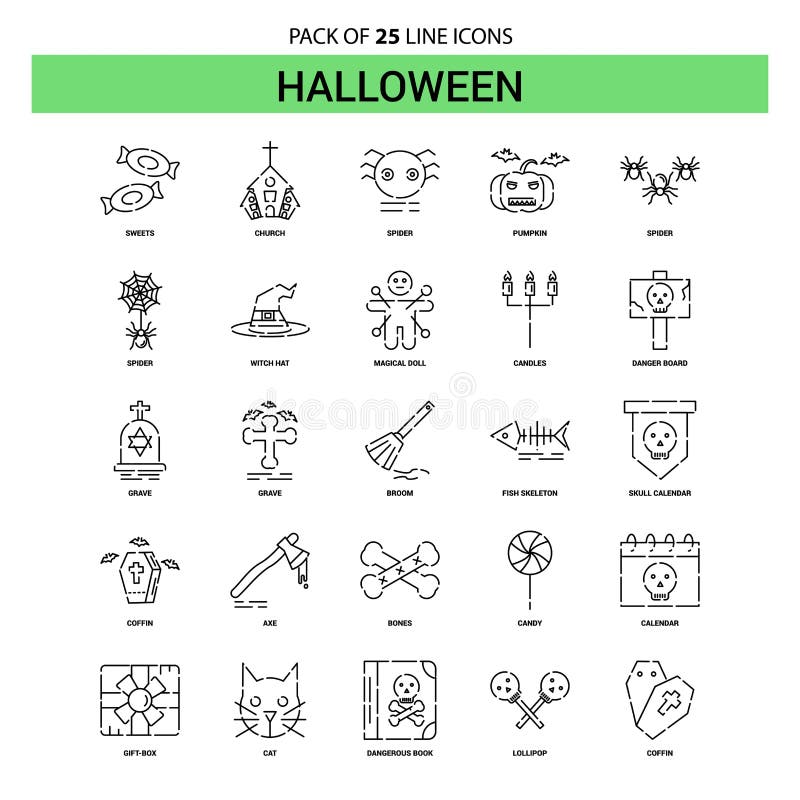 Halloween Line Icon Set - 25 Dashed Outline Style Stock Vector ...