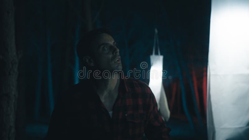 Bright Ghosts Illuminate Man in the Forest Stock Image - Image of ...