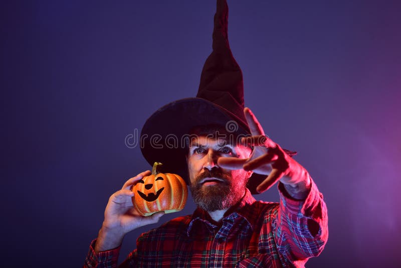 Halloween Man Holding Pumpkin Muscular Athletic Male With Naked Torso Stock Image Image Of